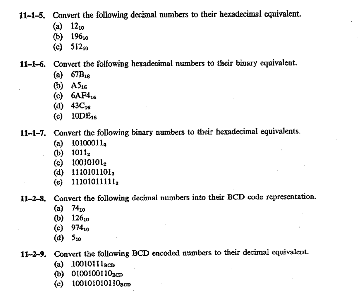 Solved QUESTIONS AND PROBLEMS 11-1-1. Convert the following | Chegg.com
