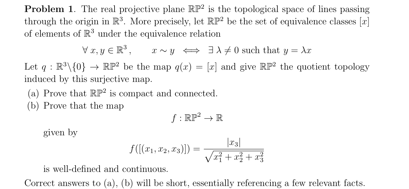 Solved Problem 1. ﻿The real projective plane RP2 is ﻿the | Chegg.com