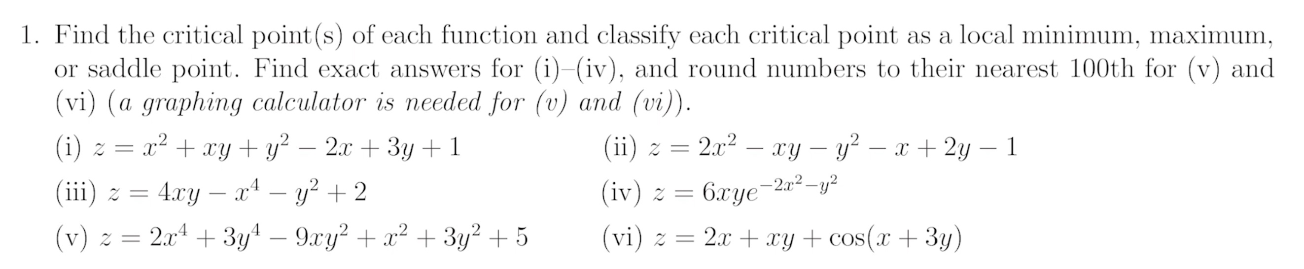 Solved Find the critical point(s) of each function and | Chegg.com