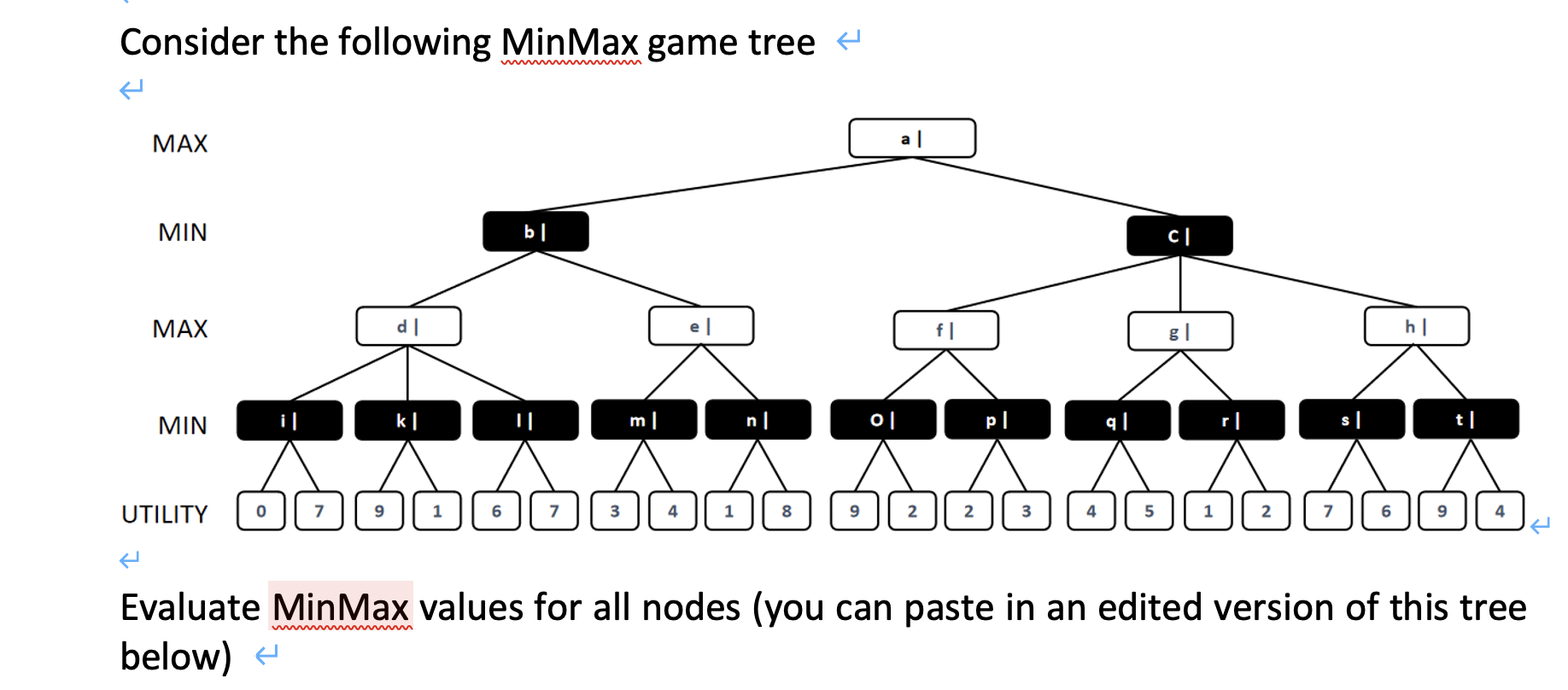 Solved Consider The Following Min Max Game Tree Max A Min B 