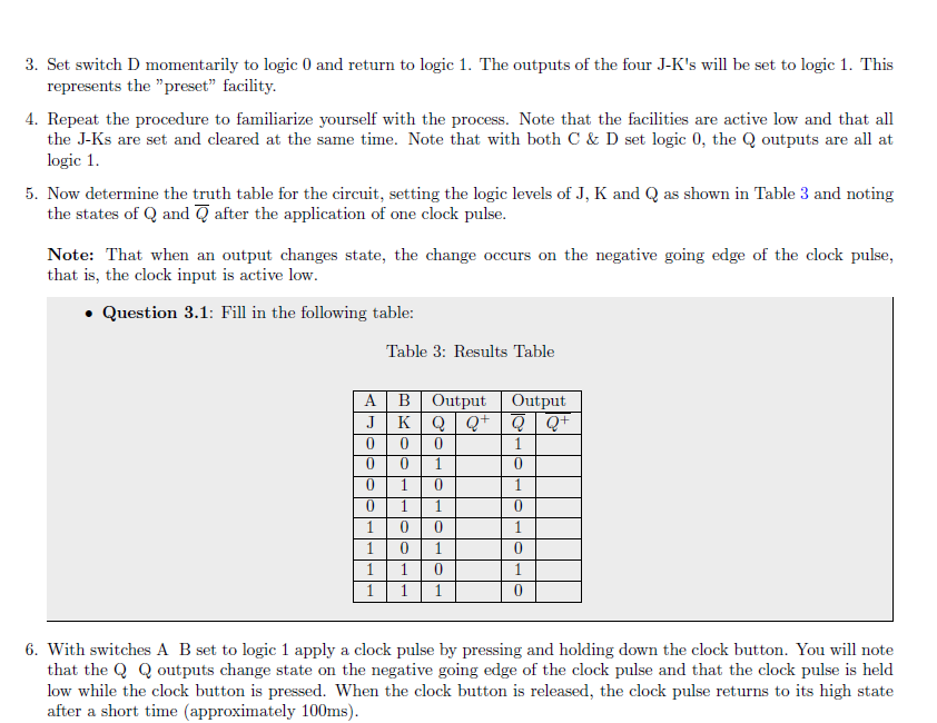 Solved 3 Exercise 3: Characteristics of a J-K Flip-Flop 1. | Chegg.com