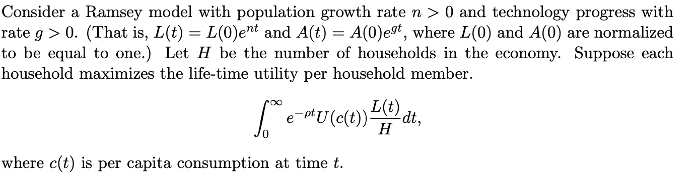 Consider a Ramsey model with population growth rate | Chegg.com