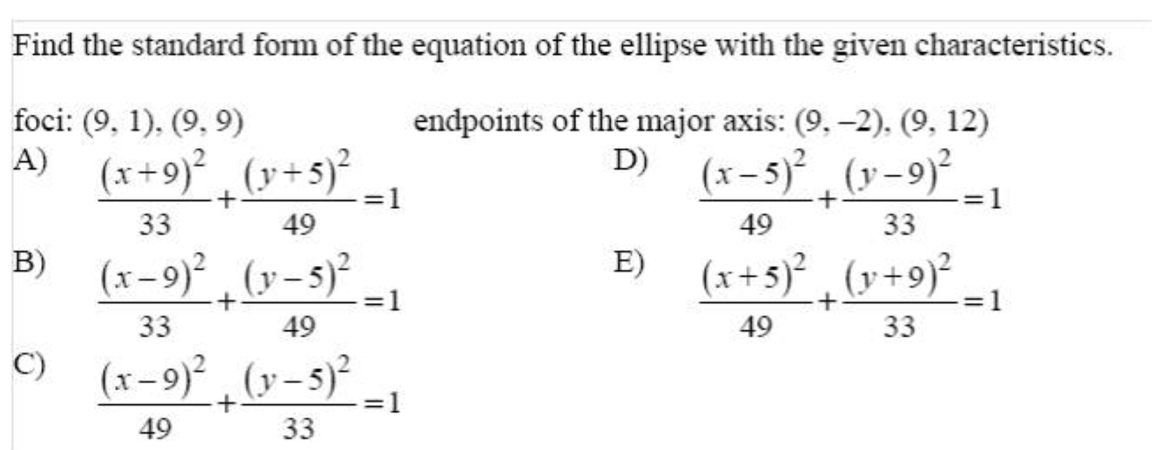Solved Find the standard form of the equation of the ellipse | Chegg.com
