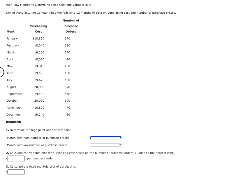 Solved High Low Method To Determine Fixed Cost And Variable 3437