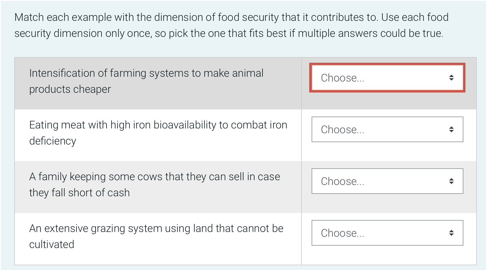 Solved Match each example with the dimension of food | Chegg.com