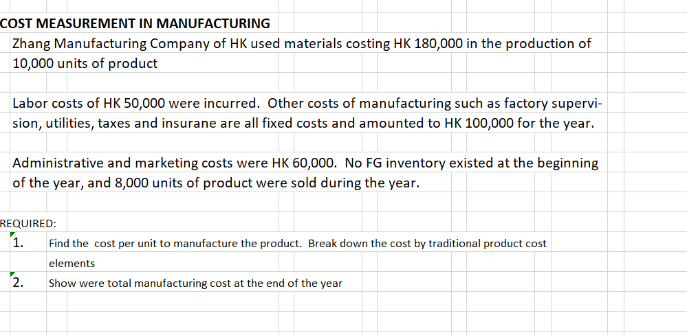 Solved COST MEASUREMENT IN MANUFACTURING Zhang Manufacturing | Chegg.com