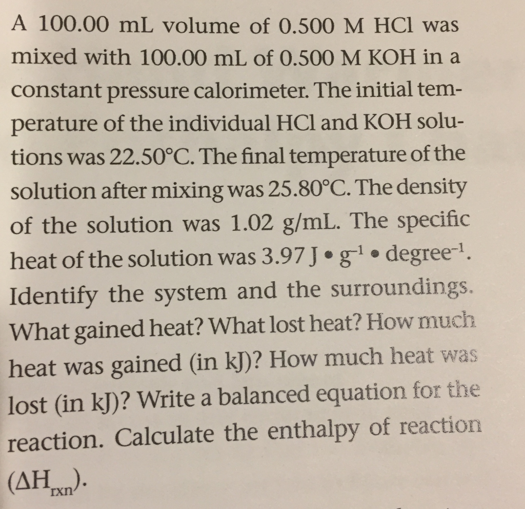 | A 100.00 mL volume of 0.500 M HCl was mixed with | Chegg.com