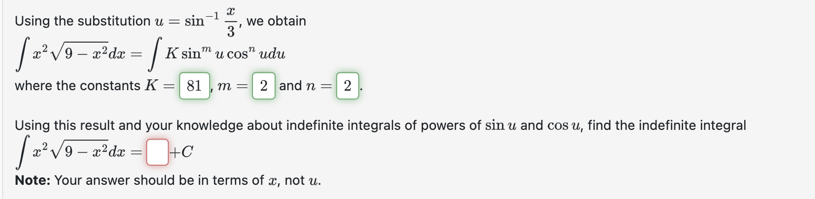 Solved Using the substitution u=sin-1x3, ﻿we | Chegg.com