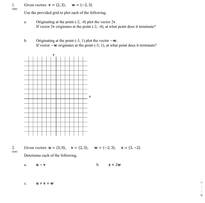 Solved Given vectors v- (2,3), w (-2,3) Use the provided | Chegg.com