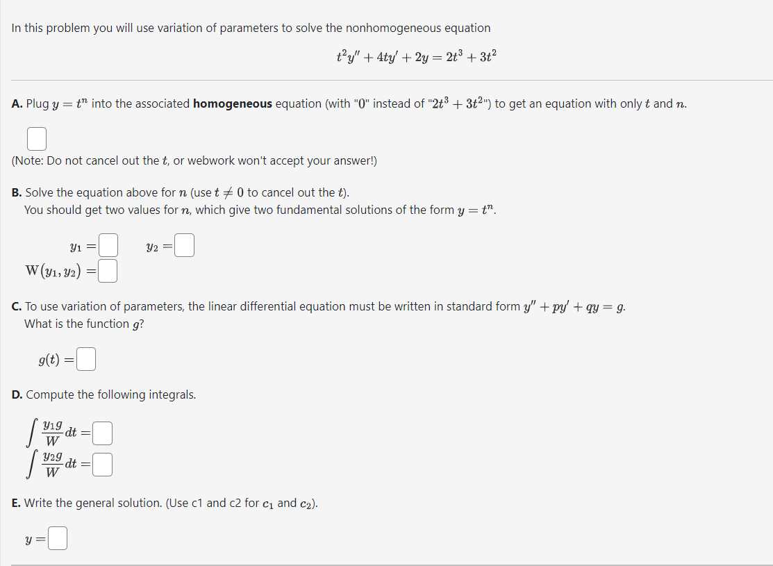 Solved In this problem you will use variation of parameters | Chegg.com