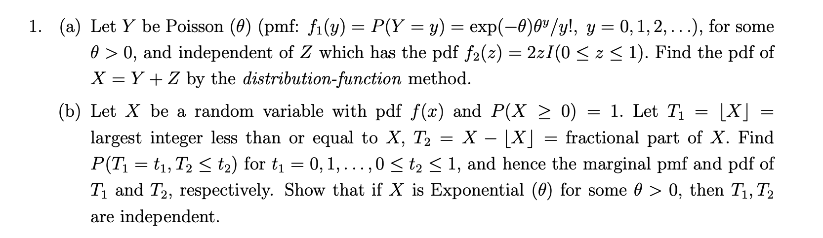 Solved = = 1. (a) Let Y be Poisson (O) (pmf: fi(y) P(Y = y) | Chegg.com