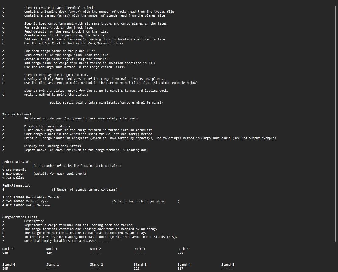 Solved step 1: create a cargo terminal object Contains a | Chegg.com