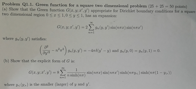 Solved Problem Q1.1. Green function for a square two | Chegg.com