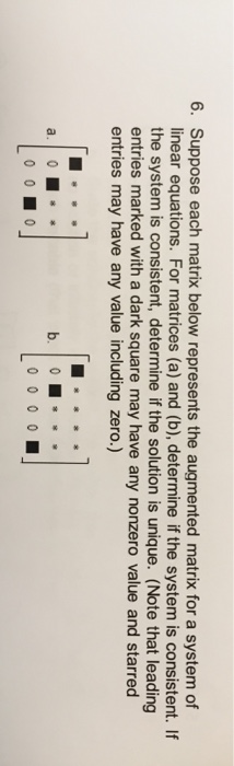 Solved 6. Suppose each matrix below represents the augmented | Chegg.com