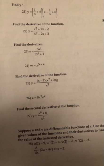 Solved Calculate the derivative of the function. Then find | Chegg.com