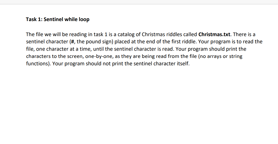 Solved Task 1: Sentinel while loop The file we will be | Chegg.com