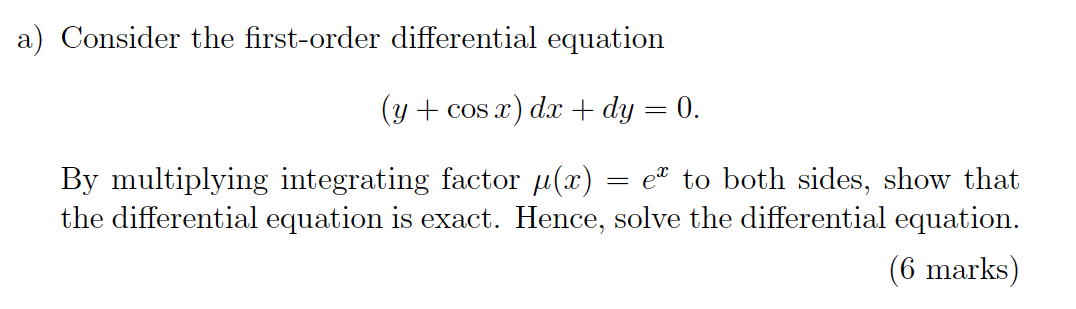 Solved a) Consider the first-order differential equation (y | Chegg.com