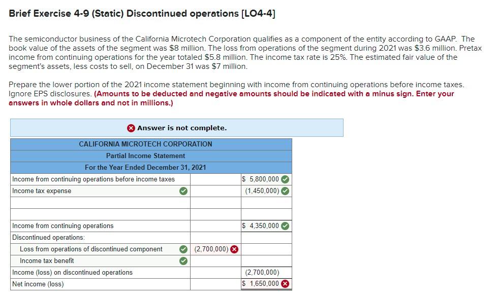 Solved Brief Exercise 4.9 (Static) Discontinued operations | Chegg.com