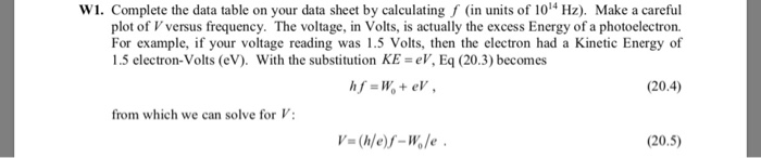 Solved W3. (a) Find the Work Function, WO, from your graph | Chegg.com