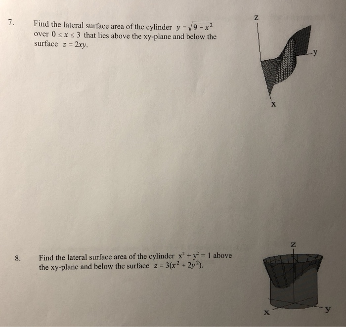 Solved 7. Find the lateral surface area of the cylinder y | Chegg.com