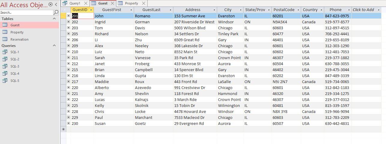Solved All Access Obje... Search... Tables Guest Property | Chegg.com