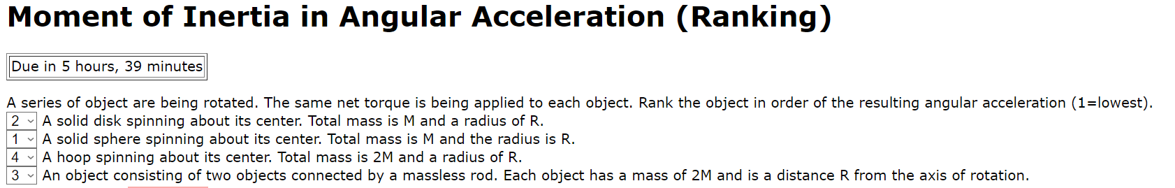 Solved Moment of Inertia in Angular Acceleration (Ranking)A | Chegg.com