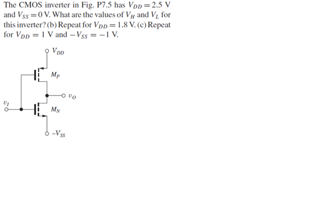 The CMOS inverter in Fig. P7.5 has Vod=2.5 V and | Chegg.com