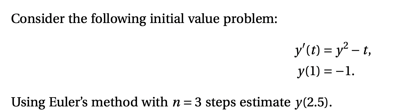 Solved Consider the following initial value problem: = y'(t) | Chegg.com
