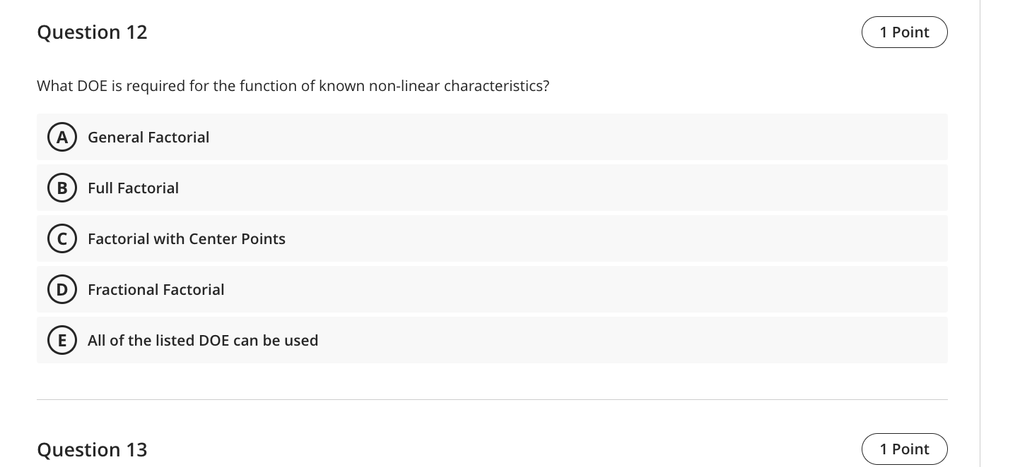 Solved Question 12 1 Point What DOE is required for the | Chegg.com