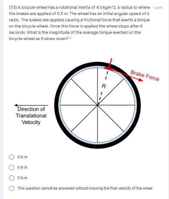 Solved (7.5) A bicycle wheel has a rotational inertia of 4.0 | Chegg.com