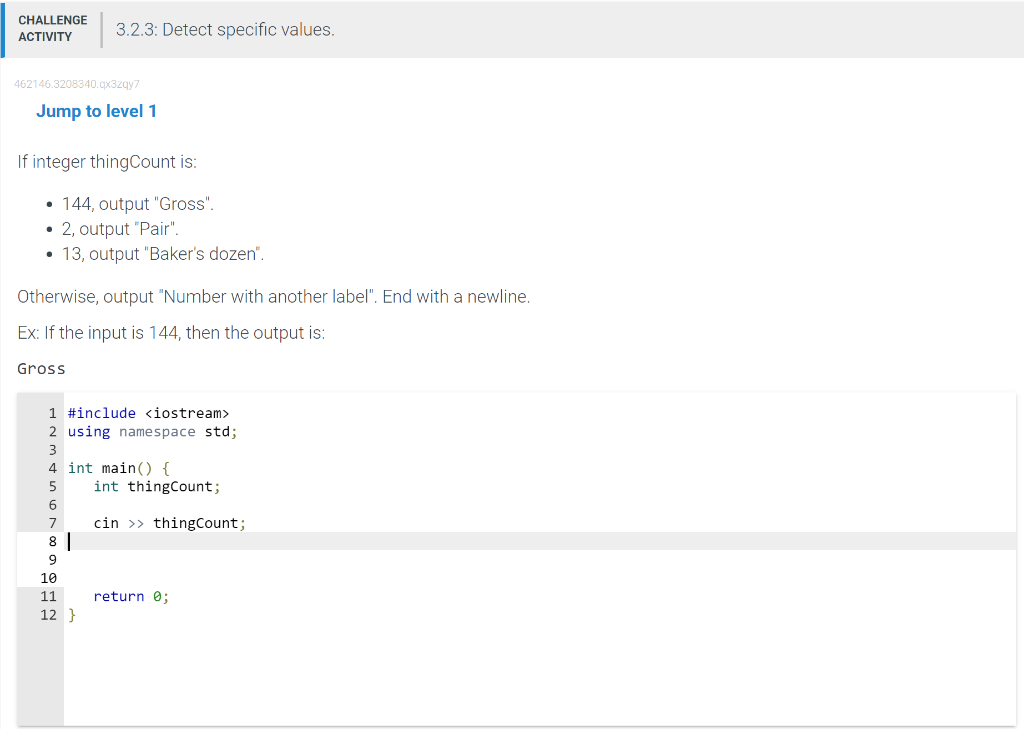 Solved \begin{tabular}{l|l} CHALLENGE \\ ACTIVITY & 3.2.3: | Chegg.com