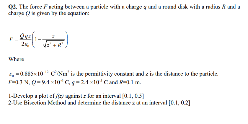 Solved Q2. The force F acting between a particle with a | Chegg.com