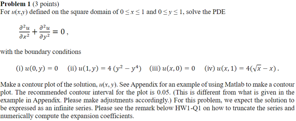 Solved Problem 1 (3 points) For u(x,y) defined on the square | Chegg.com