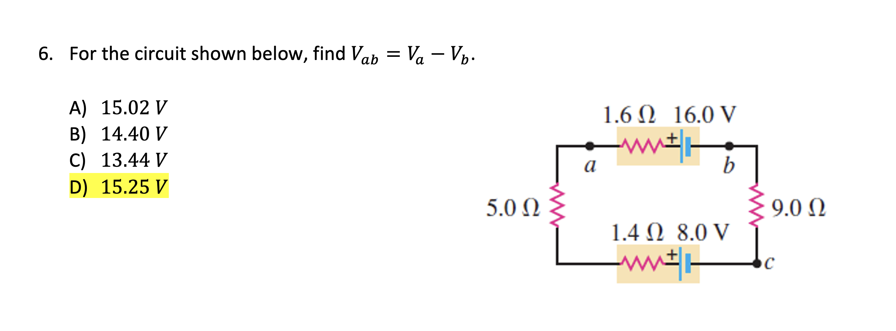 Solved For the circuit shown below, find Vab=Va-Vb.A (please | Chegg.com