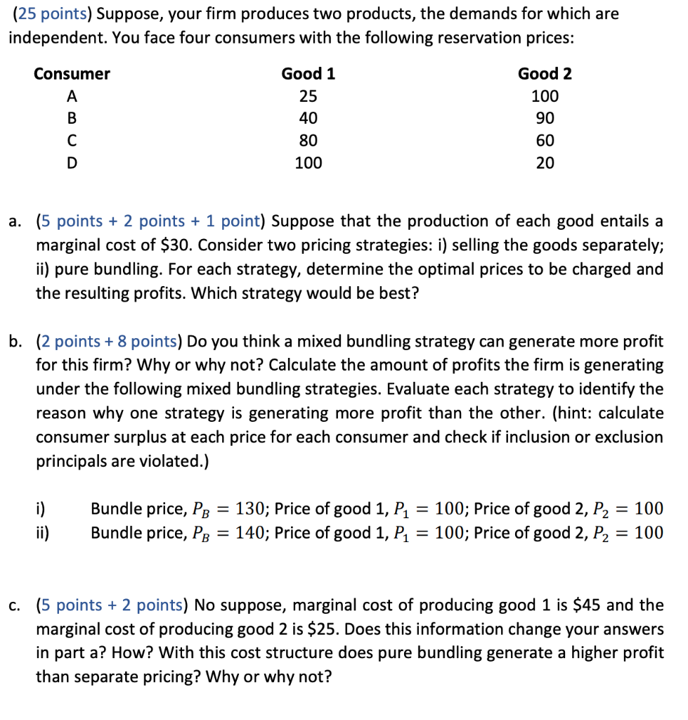 Solved (25 points) Suppose, your firm produces two products, | Chegg.com