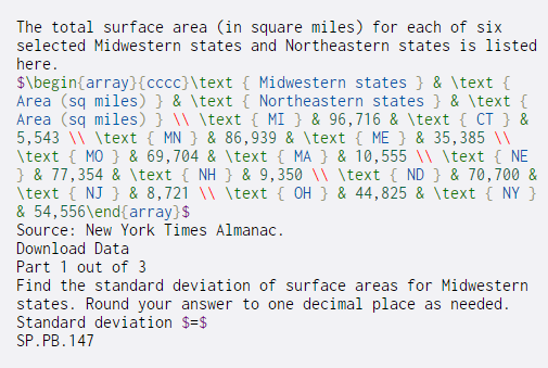 Solved The total surface area (in square miles) for each of | Chegg.com