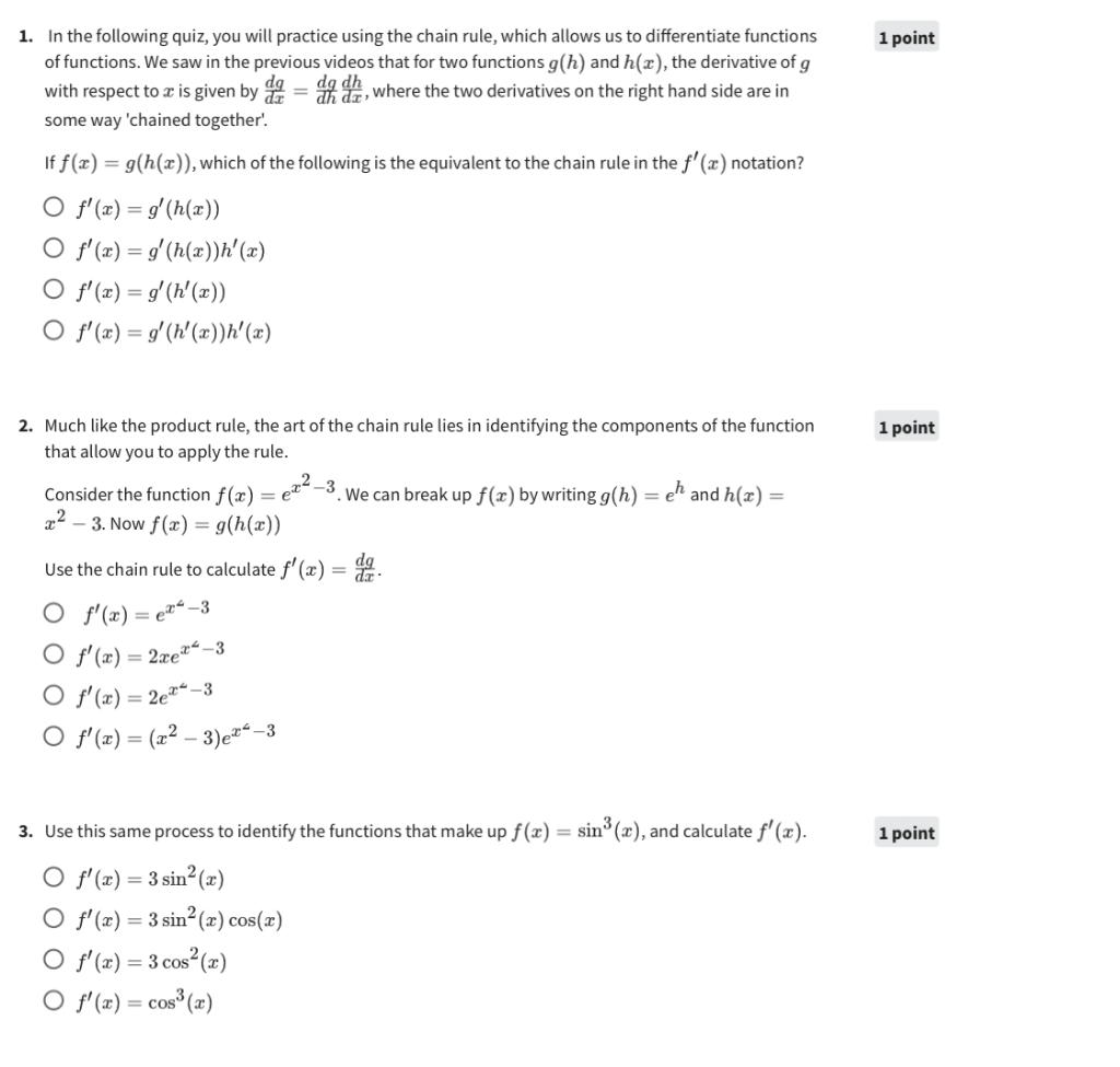Solved 1. In the following quiz, you will practice using the | Chegg.com
