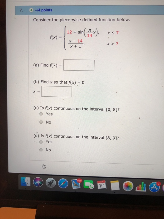 Solved 7. -4 points Consider the piece-wise defined function | Chegg.com