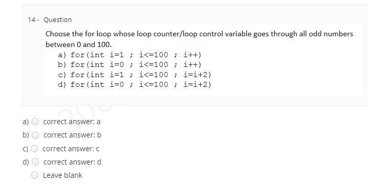 Solved 14 Question Choose The For Loop Whose Loop 