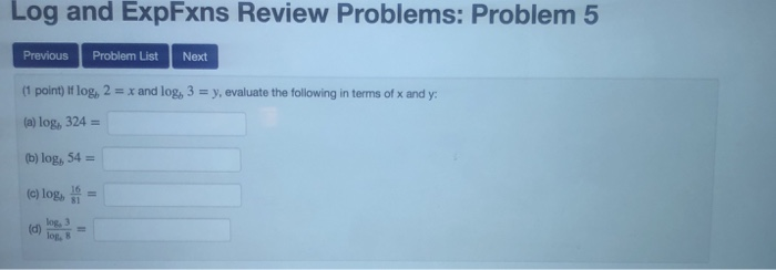 Solved Log and ExpFxns Review Problems: Problem 18 Previous | Chegg.com