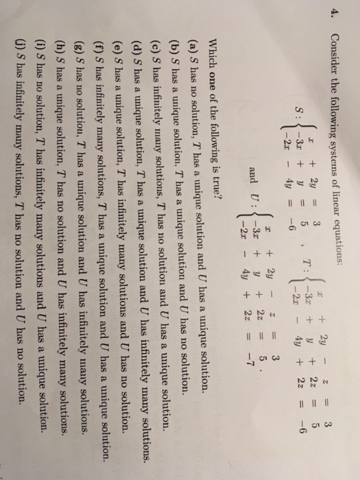Solved 4. Consider the following s ystems of lincar | Chegg.com