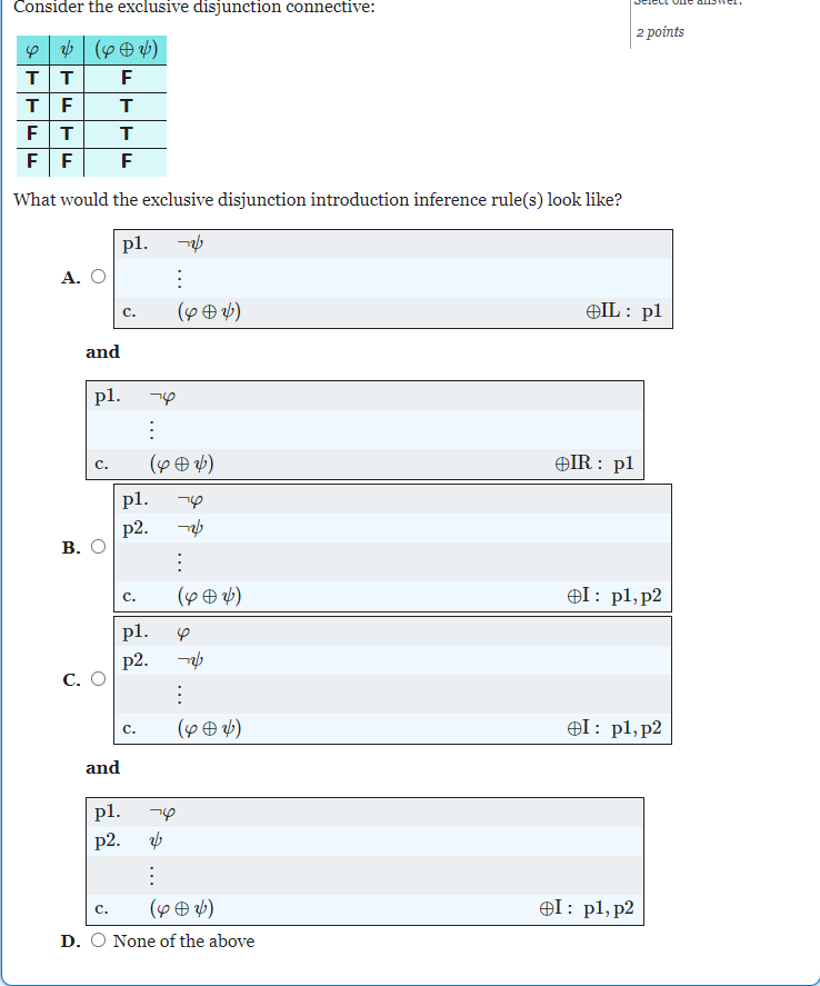 Consider the exclusive disjunction connective: 2 | Chegg.com