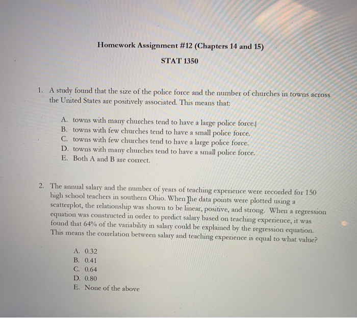 Solved Homework Assignment #12 (Chapters 14 and 15) STAT | Chegg.com Solved Homework Assignment #12 (Chapters 14 and 15) STAT | Chegg.com