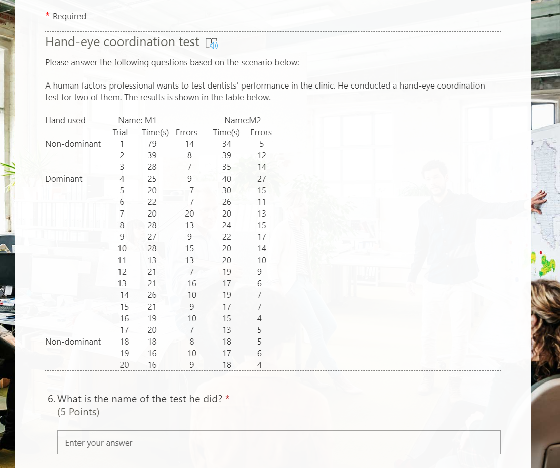 Solved * Required Hand-eye coordination test i Please answer | Chegg.com