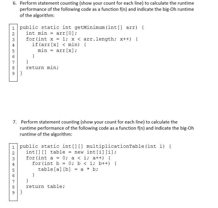 Solved 6. Perform statement counting (show your count for | Chegg.com