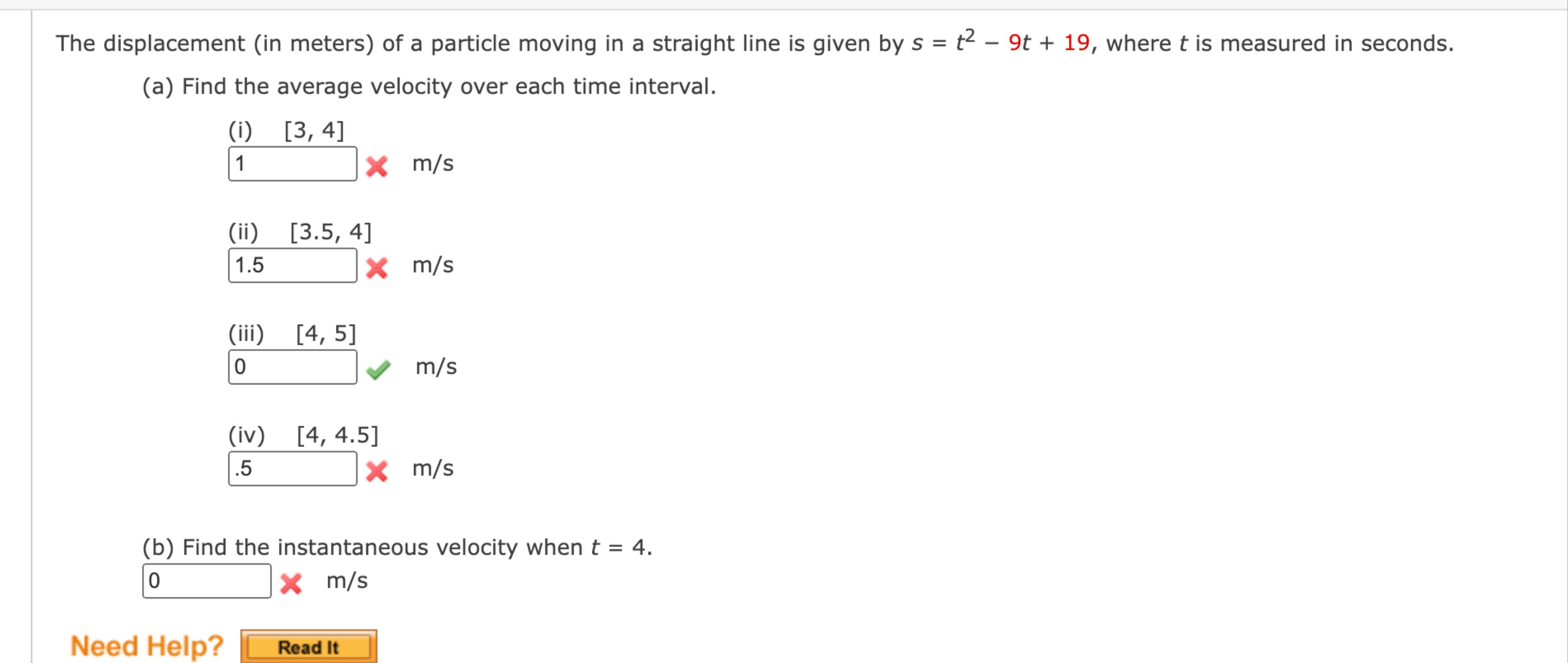 Solved The displacement (in meters) ﻿of a particle moving in | Chegg.com