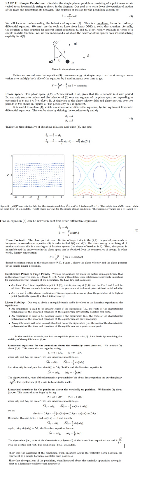 PART II: Simple Pendulum. Consider the simple planar | Chegg.com