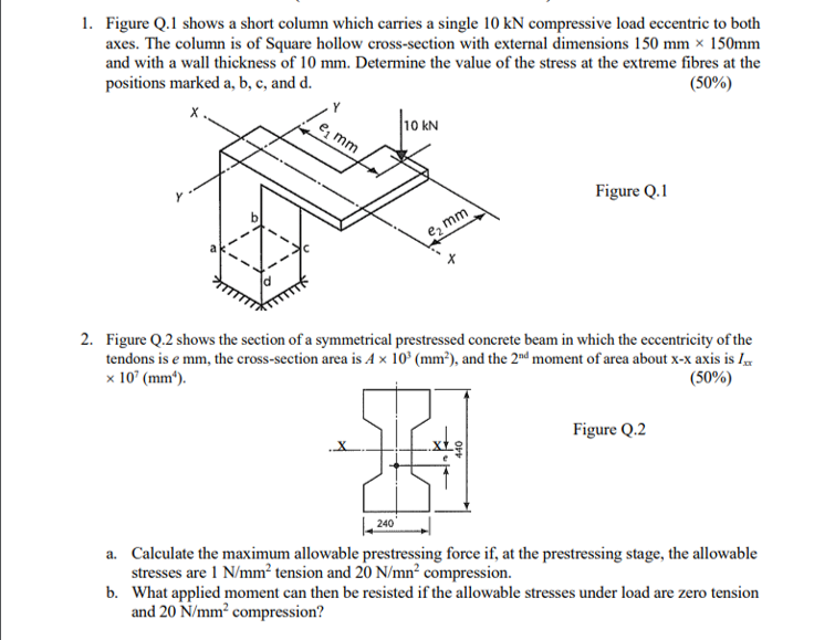 Solved 1. Figure Q.1 shows a short column which carries a | Chegg.com
