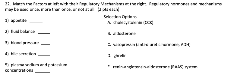 Solved 22. Match the factors at left with their Regulatory | Chegg.com