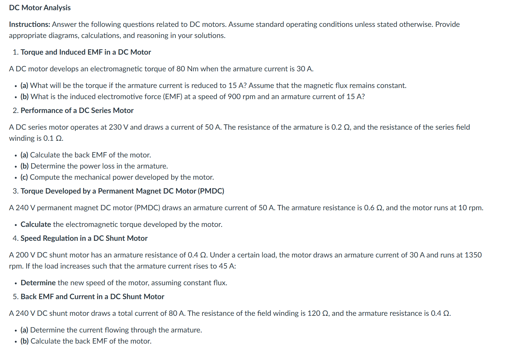 Solved Dc Motor Analysis Instructions Answer The Following Chegg